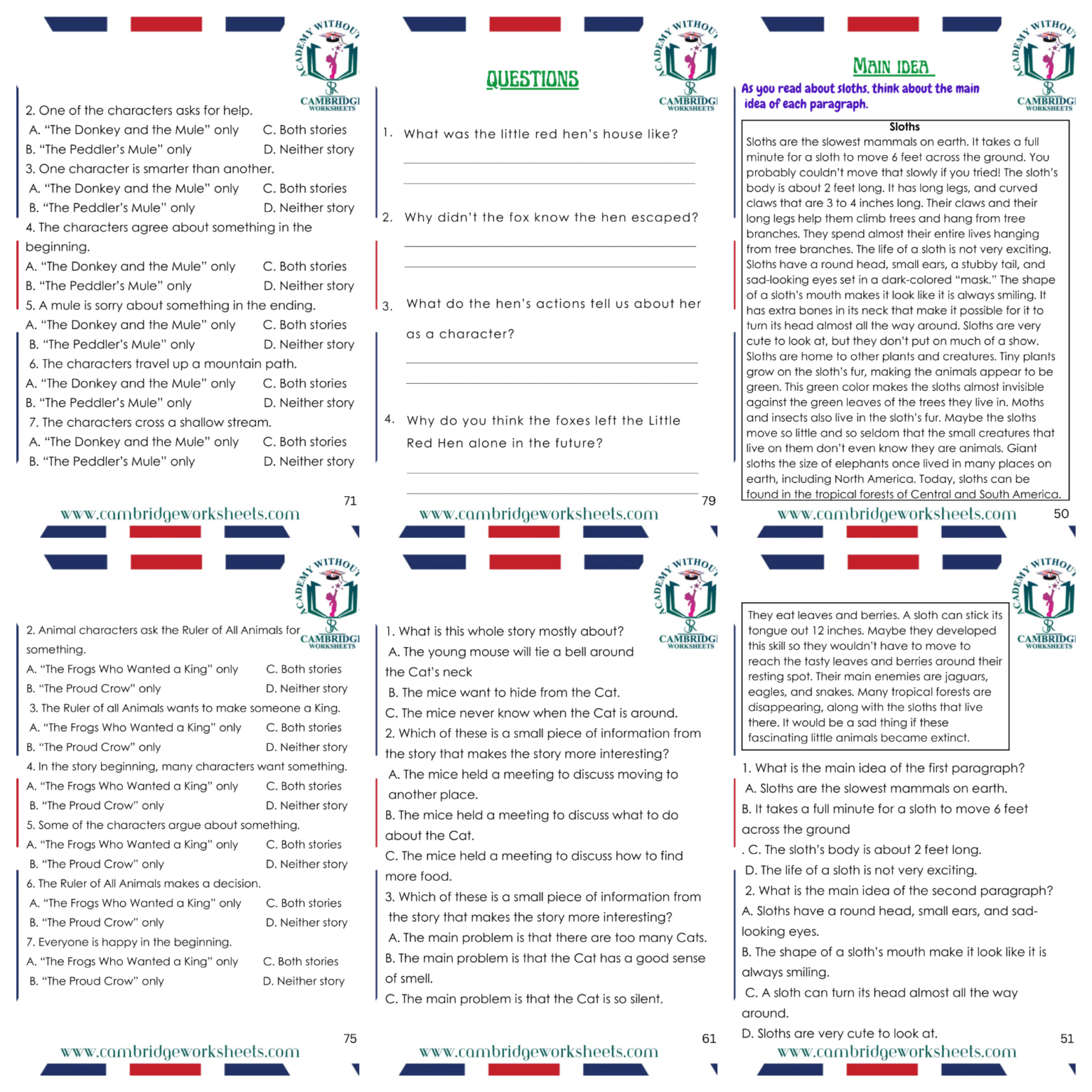 Reading Comprehension Pack (Grade 4) - Cambridge Work Sheets